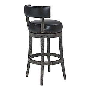 Armen Living Corbin 30" Bar Height Swivel Onyx Faux Leather and American Grey Wood Bar Stool
