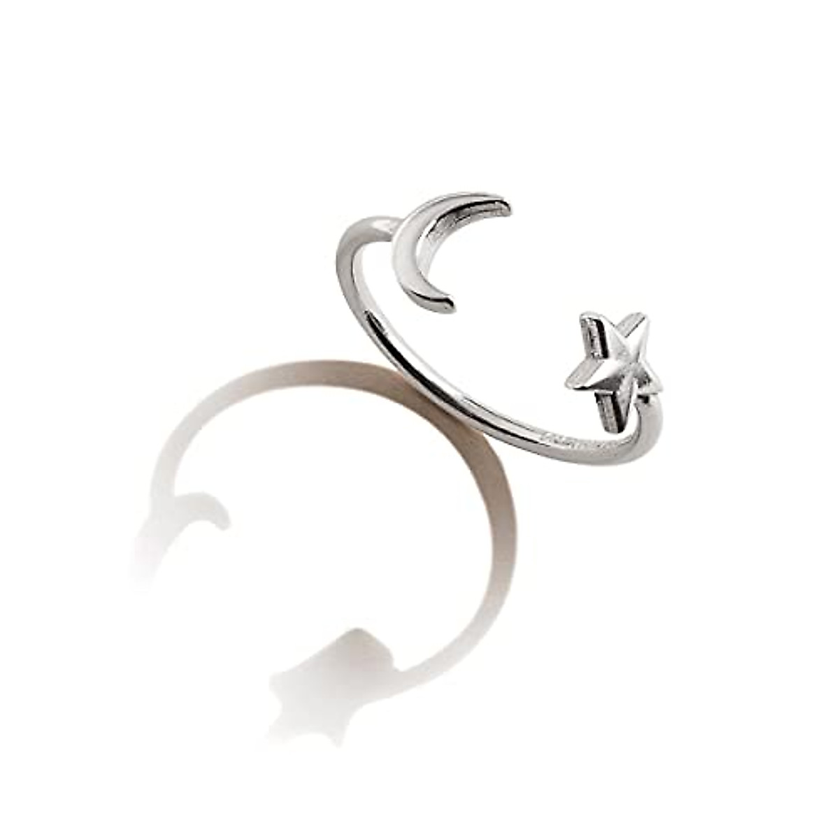 Alex and Ani Path of Symbols Adjustable Ring for Women, Moon and Star, 925 Sterling Silver, Fits Ring Sizes 6 to 9 (A16AR01S)