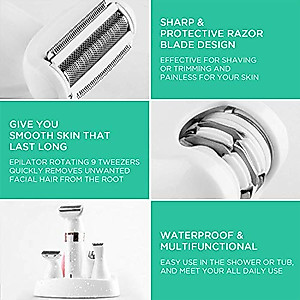 VOYOR Electric Shaver for Women Bikini Trimmer Hair Remover for Face Body, 5 in 1 Groomer Kit Lady Shaver Bikini Razor Women for Hair Trimmer, Cordless Rechargeable Waterproof ES500
