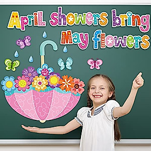 47 Pcs April Showers Bring May Flowers Decorations Spring Cut Outs Spring Bulletin Board School Classroom Bulletin Board Decor for Spring Supplies Whiteboard Window Home Party Decor