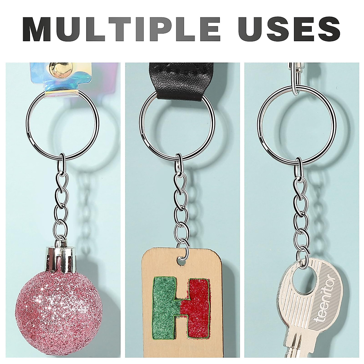 Teenitor Metal Split Keychain Ring Parts for Arts and Craft- 60 Key Chains 25mm with 26mm chains and 60pcs Open Jump Ring for Craft Key Ring