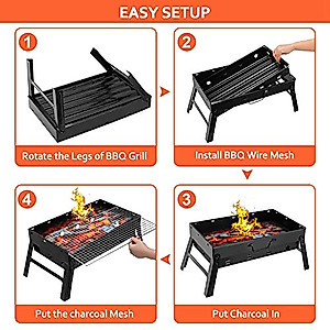 Folding Portable Barbecue Charcoal Grill, Moclever Stainless Steel Small Charcoal Grill, Mini BBQ Tool Kits for Outdoor Cooking Camping Picnics Beach