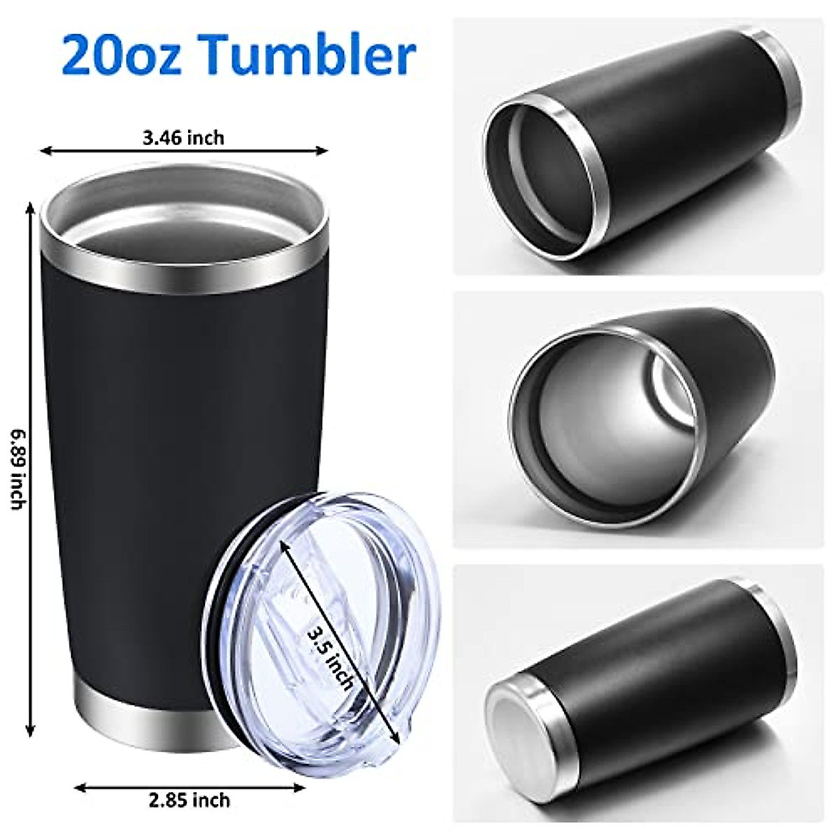 15 Pack 20oz Tumblers Stainless Steel Mugs with Lid Double Wall Vacuum Insulated Coffee Cups Powder Coated Travel Mug Ideal for Home, Office, Kitchen, Outdoor for Hot and Cold Drinks (Black)