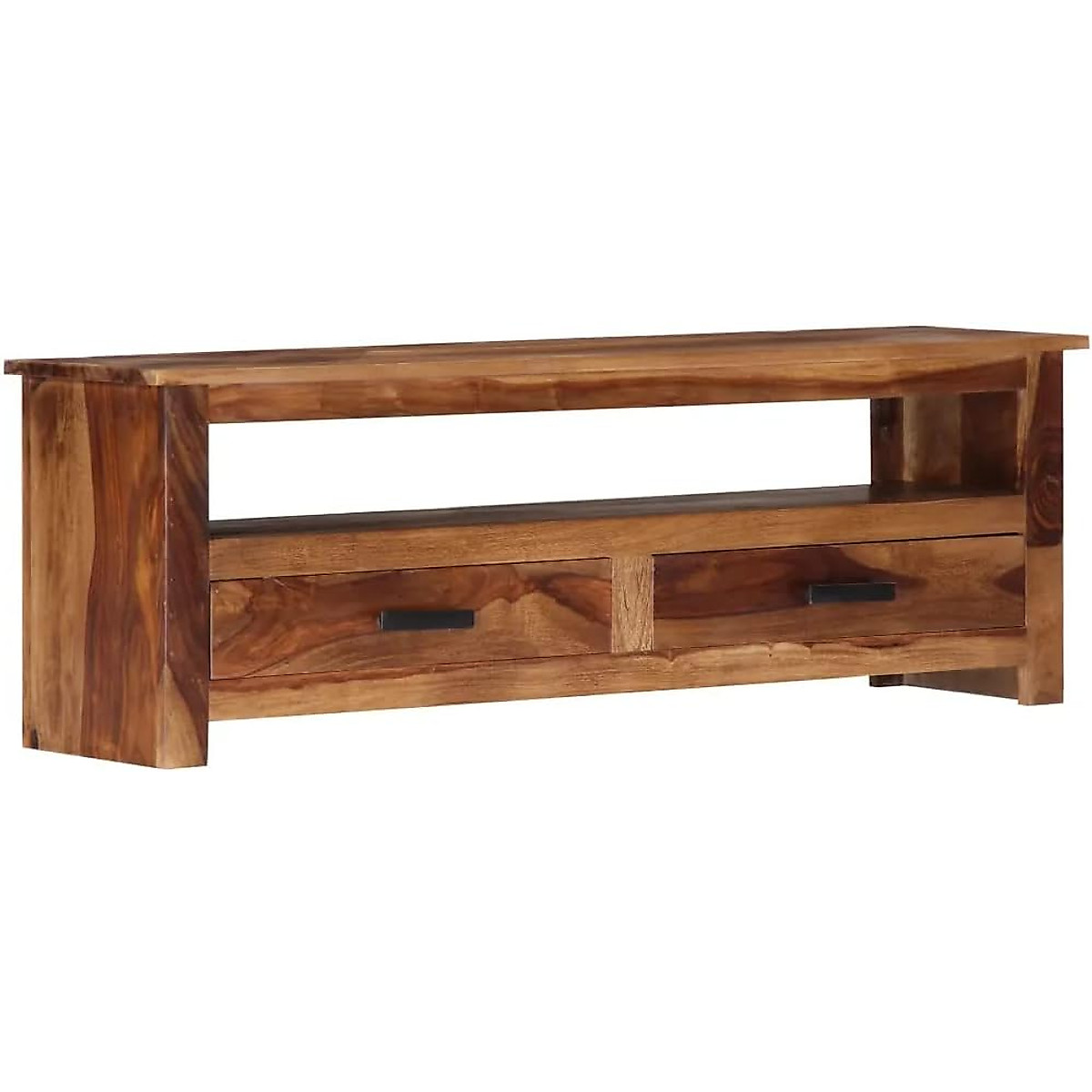vidaXL Solid Wood Sheesham TV Cabinet with 2 Drawers & 1 Compartment - 46.5x11.8x15.7 - Rustic Brown Wooden Lowboard/Stereo Stand - Fully Assembled