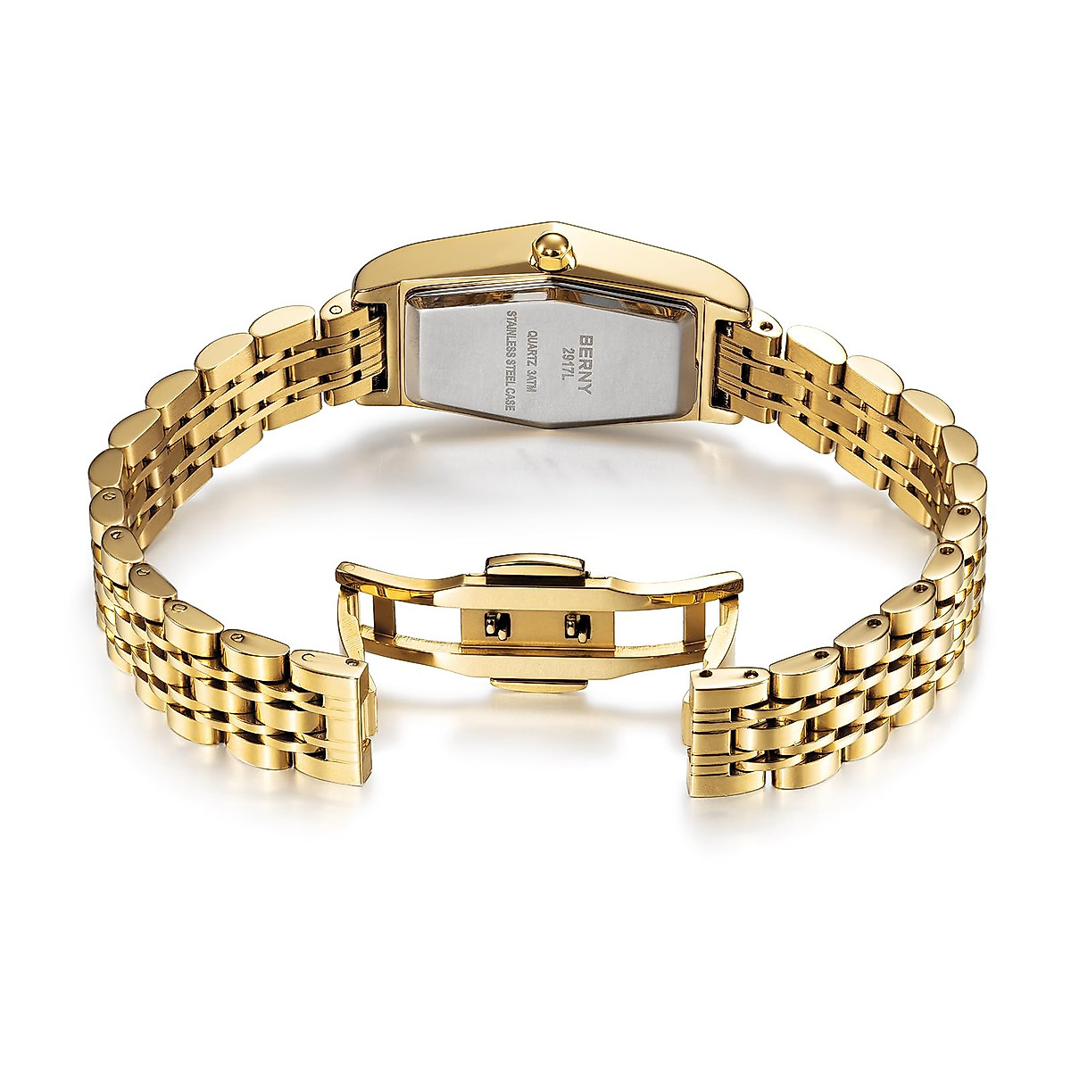 BERNY Gold Watches for Women Dainty Hexagon Ladies Quartz Wrist Watches Stainless Steel Band Fashion Analog Watch Luxury Bracelet(Gold Dial)