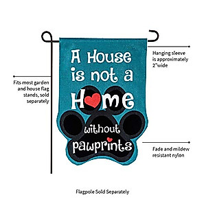 Evergreen House is Not a Home without Pawprints Garden Size Flag | Double Sided Stitching Burlap | Blue | 18-in x 12.5-in | Pet Dog Love | Outdoor Home Décor Lawn Yard Patio Deck Porch