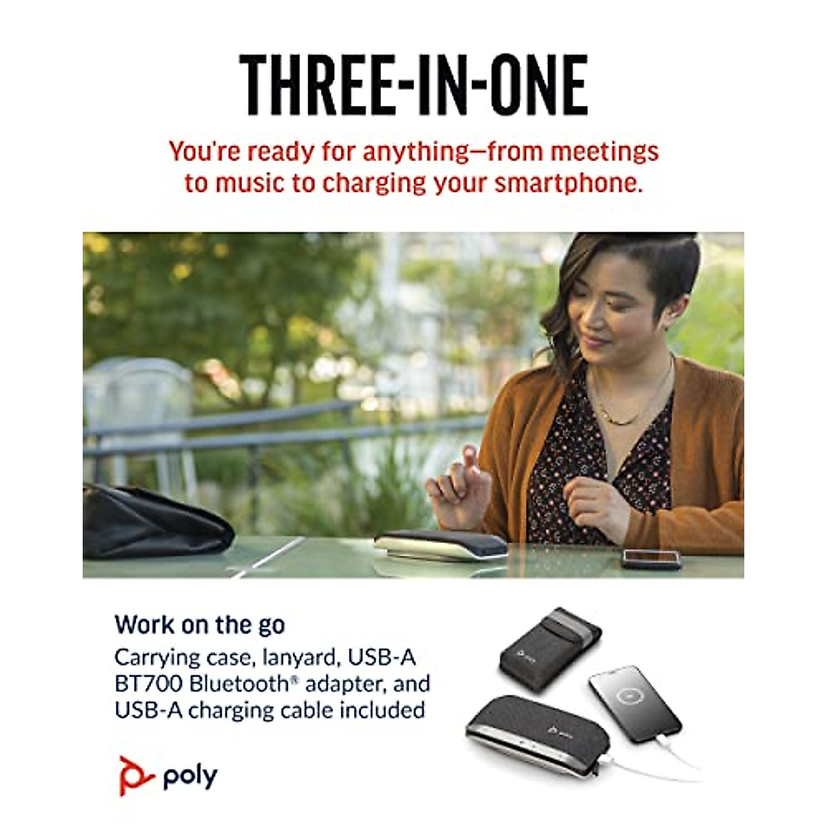 Poly Sync 20+ Personal Portable Bluetooth Smart Speakerphone (Plantronics) - USB-A UC Bluetooth Adapter - Connect Wirelessly to PC/Mac/Cell Phone - Works w/Teams, Zoom, & More - Amazon Exclusive