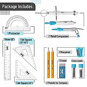 Mr. Pen- Geometry Set, 13 pcs, Compass for Geometry, Protractor Set, Geometry Kit Set with Shatterproof Storage Box, Geometry Kit, Drawing Tools, Drafting Set, Drafting Tools & Drafting Kits (Blue)