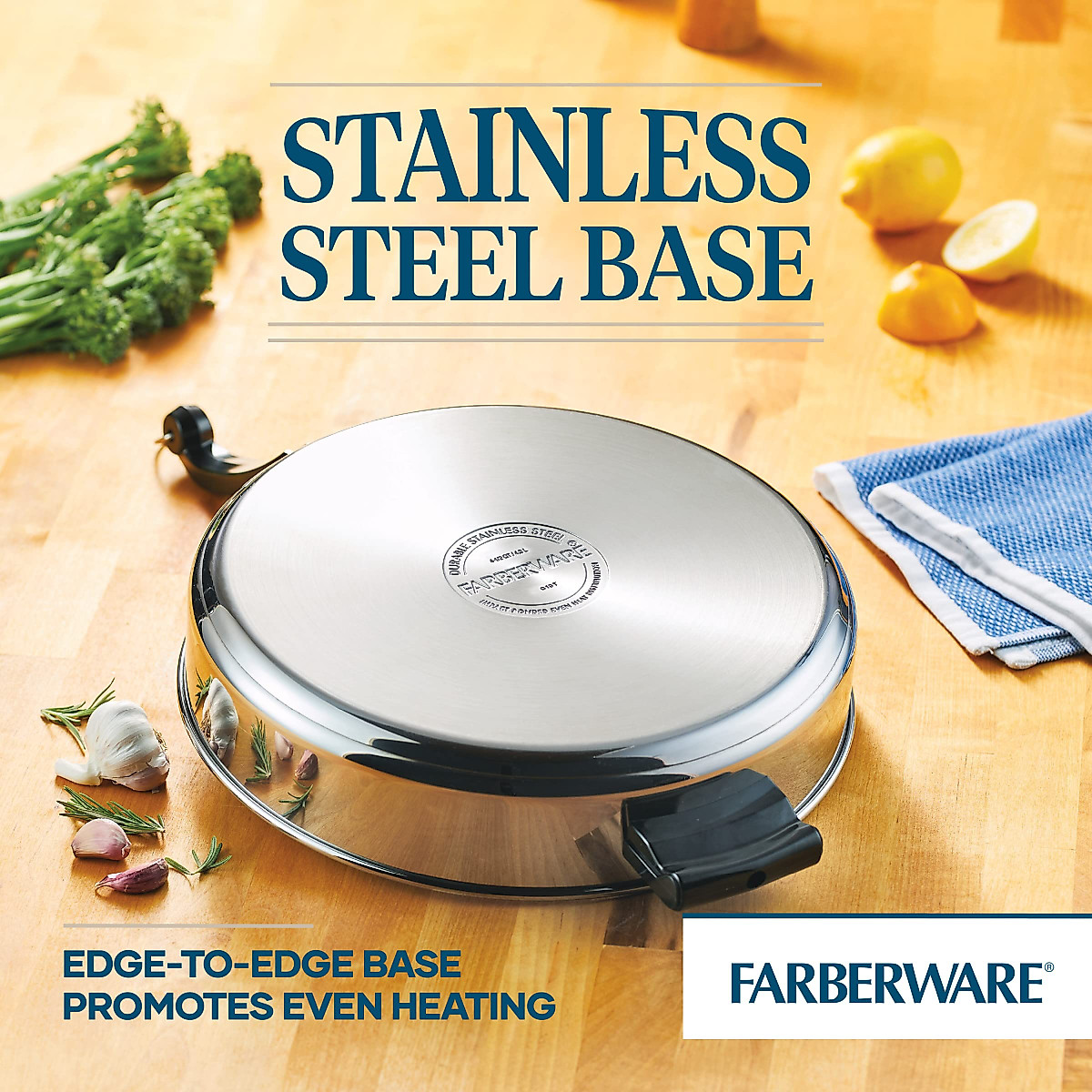 Farberware Classic Saute Pan / Frying Pan / Fry Pan with Lid and Helper Handle - 4.5 Quart, Silver