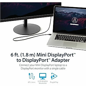 StarTech.com 6ft (2m) Mini DisplayPort to DisplayPort 1.2 Cable - 4K x 2K UHD Mini DisplayPort to DisplayPort Adapter Cable - Mini DP to DP Cable for Monitor - mDP to DP Converter Cord (MDP2DPMM6)