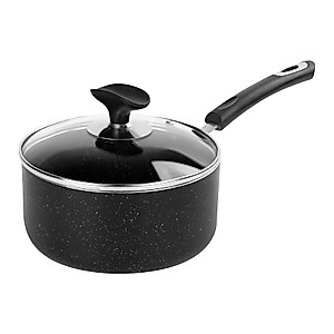 RATWIA 2 Quart Saucepan with Lid,Ultra Nonstick Sauce Pan 2Qt Small Pot with Glass Lid,Great for Home Kitchen Restaurant,Black