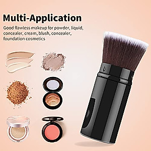 Falliny Retractable Foundation Makeup Brushes, Travel Flat Top Kabuki Powder Brush Portable Liquid Foundation Brush with Cover Perfect for Blending Liquid, Cream or Flawless Powder Cosmetics
