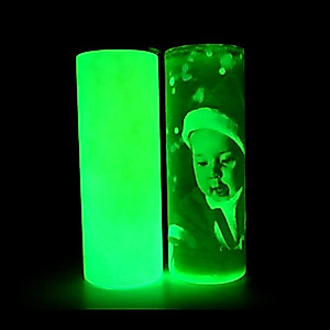 2pack of 20oz Glitter Uv Color Changing And Glow In The Dark Skinny Straight Sublimation Blanks Tumblers (20dark glow-green-2pk)