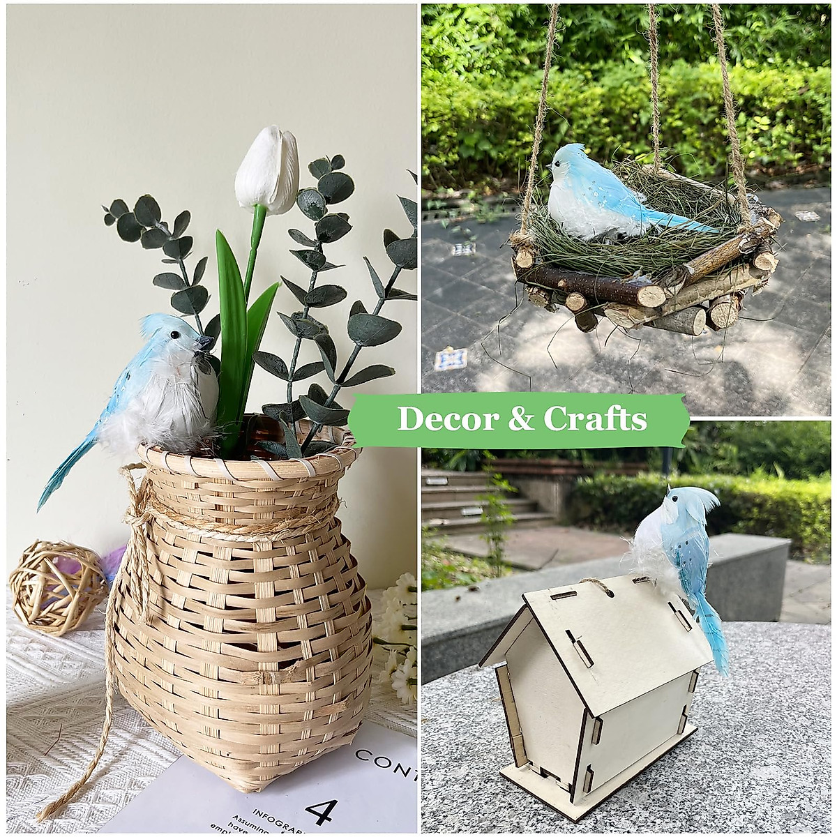 LWINGFLYER 6pcs Realistic Blue Jay Birds Clip on Ornaments Artificial Feathered Birds for Christmas Tree Decoration Wreaths Craft