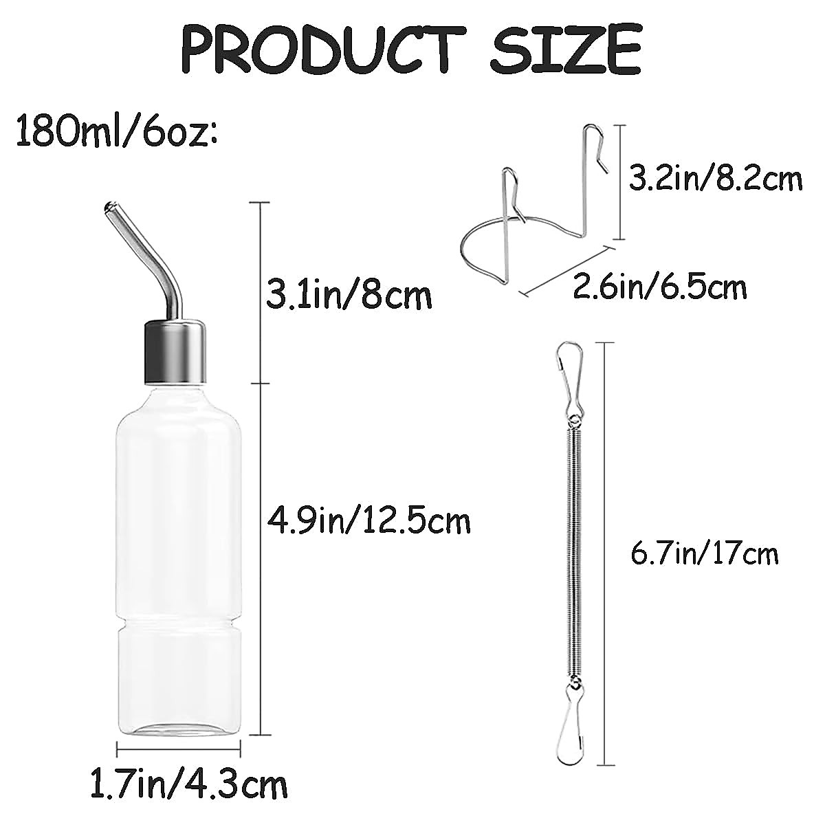 MANON ROSA Hamster Water Bottle -Leakproof Hanging Dispenser for Small Pet Cages: Hedgehogs Guinea Pigs Sugar Gliders Squirrels Syrian Dwarf Gerbils Mice Rats Degus Rodents (Small(180ml))