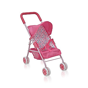 KOOKAMUNGA KIDS Baby Doll Stroller | Easy Fold Pram | with Retractable Canopy, Storage Basket, Doll Safety Harness and Comfort Grip Handlebar (Pink Unicorn)