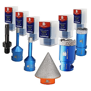 Diamond Core Drill Bit Set - 6/8/25/35 Diamond Hole Saw & for Porcelain Tile Ceramic Marble Granite Drilling 1-3/8"Diamond Chamfer bit with 5/8-11 Thread&Adapter