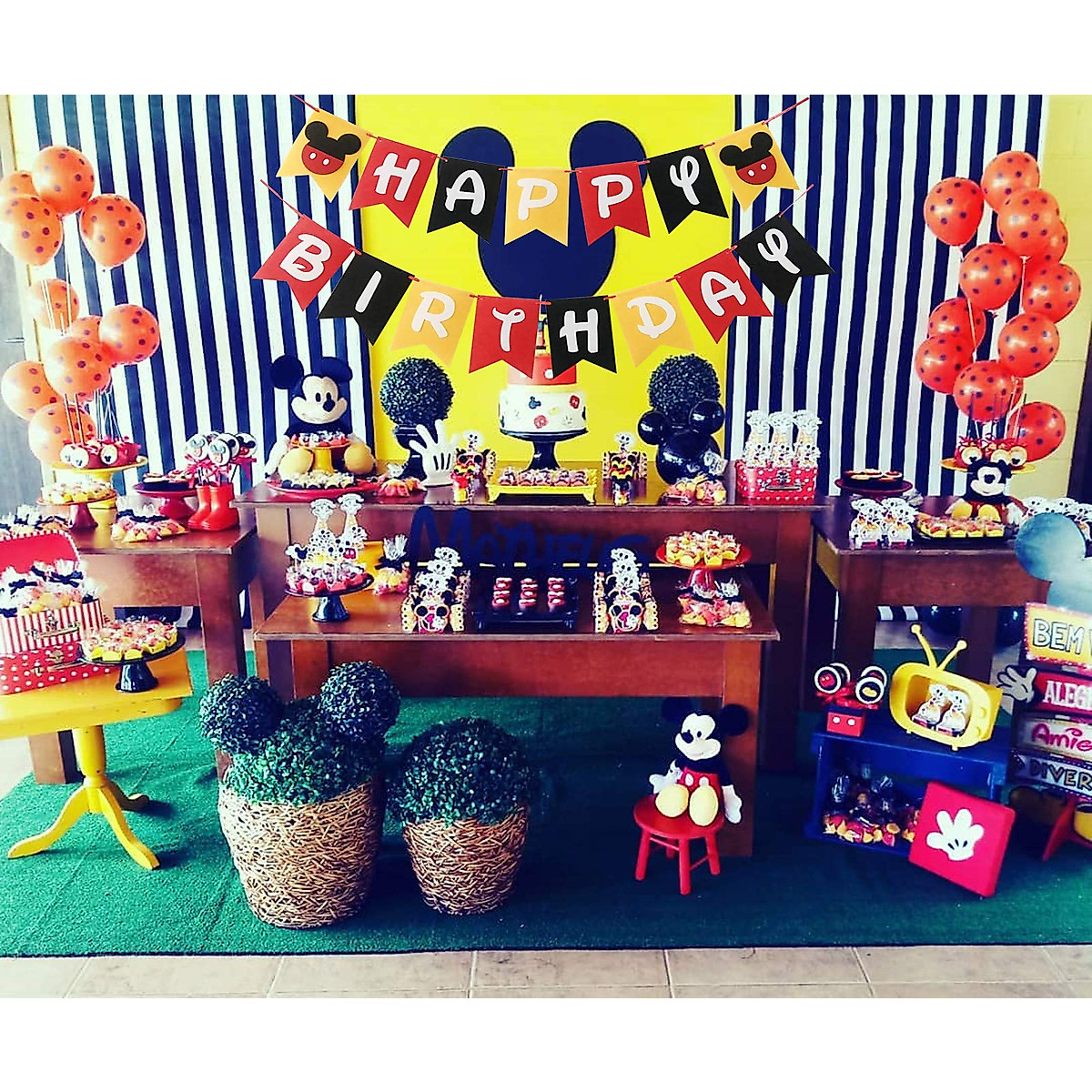 Mickey Mouse Happy Birthday Party Banner Flags for Kid Disney Birthday Party Favors Decoration.