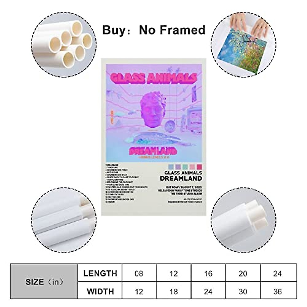 XIAOMB Glass Animals Poster Dreamland Poster Album Cover Poster for Bedroom Aesthetic Wall Decor Canvas Wall Art Gift 12x18inch(30x45cm)