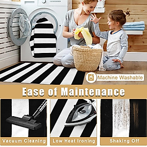 Basima Black and White Striped Outdoor Rug, 27.5" X 43" Washable Cotton Layering Stripe Front Door Entrance Mat, Layered Porch Rugs, Indoor Farmhouse Entry Way Doormats for Kitchen & Laundry
