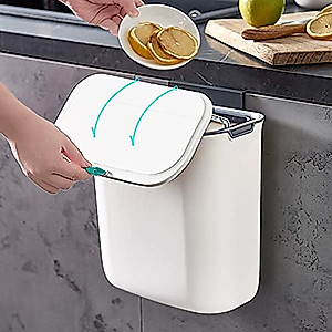 Hanging Trash Can with Lid for Kitchen Cabinet Door, 2.3 Gallon Wall Mounted Garbage Can Kitchen Compost Bin for Countertop or Under Sink