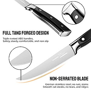 OAKSWARE Steak Knives, Non Serrated Steak Knife Set of 4, 5 Inch German Steel Steak Knife Set, 4 Pieces Professional Straight Edge Kitchen Table Dinner Knives - Full Tang Ergonomic Handle