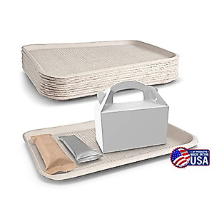 White Rectangular Molded Fiber Pulp Cafeteria Style Food Tray Size of 12”x 16” by MT Products (15 Pieces) - Made in The USA
