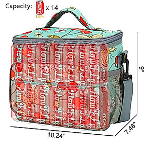 FlowFly Insulated Reusable Lunch Bag Adult Large Lunch Box for Women and Men with Adjustable Shoulder Strap,Front Zipper Pocket and Dual Large Mesh Side Pockets,Cherry