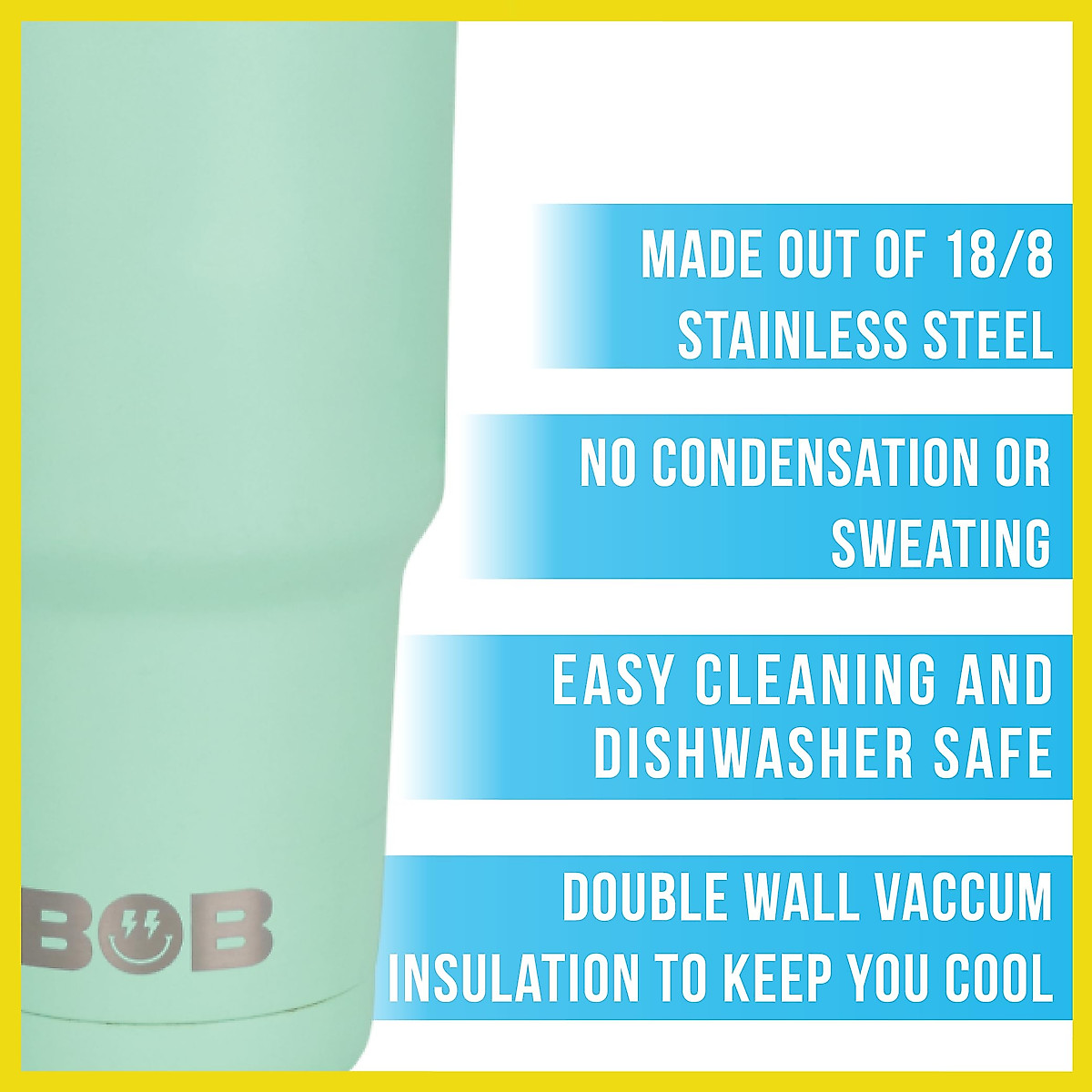 BOB THE COOLER CO BOBs 30Oz Heavy Duty Double Wall Vacuum Insulated Tumbler with Straw and Handle, Made of Stainless Steel, Great for Travel, Beach, & More