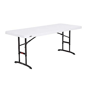 Lifetime 80752 Commercial Adjustable Height Folding Table, 6-Foot, White Granite