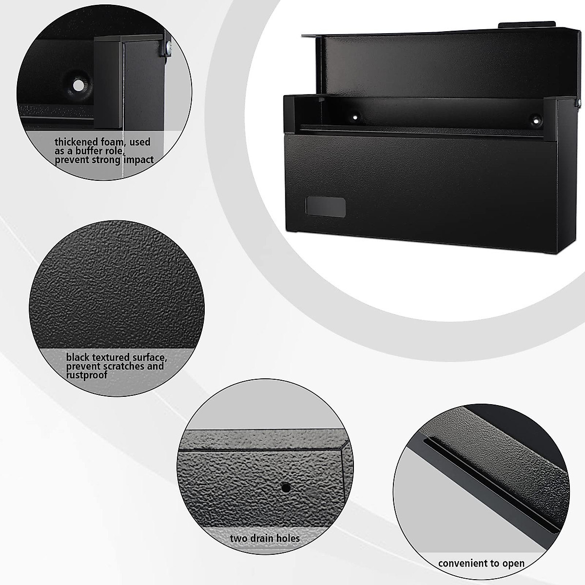 xydled Mailbox Wall Mount Door Mailboxes for Outside, Large Steel Hanging Metal Mailbox, Modern Post Box Package Parcel Drop Box for House Home, Textured Black, 14.56''x7.1''x4''