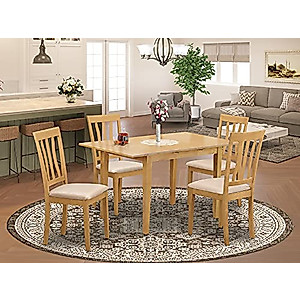 East West Furniture NOAN5-OAK-C 5-Piece Kitchen Dining Room Set - 4 Dining Room Chairs with Slatted Back and Linen Fabric Seat - a Dining Room Table with Rectangular Top (Oak Finish)