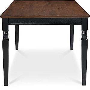 Finch Provence Farmhouse Table, Two-Toned Wood with Turned Legs, Traditional Rustic Furniture Decor for Kitchen or Dining Room, 60" Inch Tabletop, Black