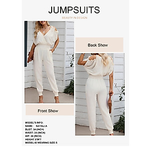 Dokotoo Jumpsuits for Lady Dressy One Piece Lighweight Long Pants Resort Wear Rompers High Waist Cold Shoulder Outfits for Summer,Beige Medium