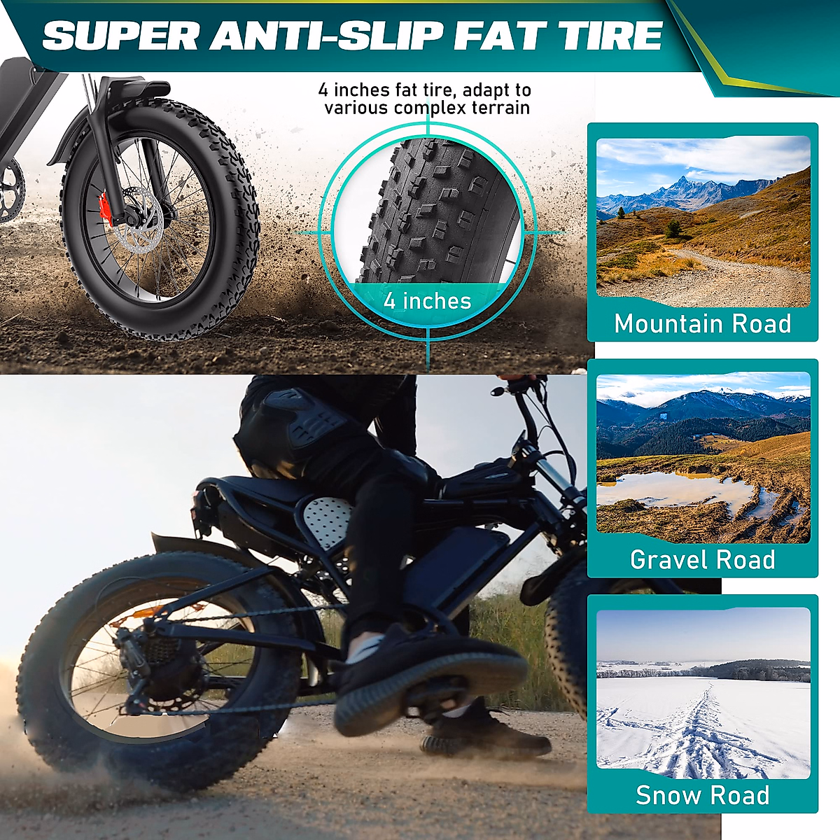 Electric Bike Adults 1000W Motor 30MPH with 48V 20AH Removable Lithium Battery 20" x 4.0 Fat Tire E Bike 40Miles with Professional Shim 7-Speed Beach Snow Mountain Electric Bicycle