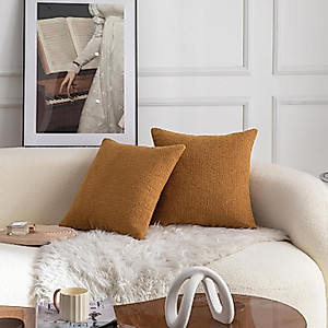 Rythome Ochre Comfy Teddy-Like Textured Throw Pillow Covers for Bed and Couch - 18"x18", Pack of 2