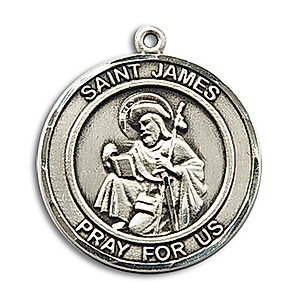 Bonyak Jewelry Saint Medal Collection Sterling Silver St. James the Greater Pendant 1 x 5/8 inches with Heavy Curb Chain