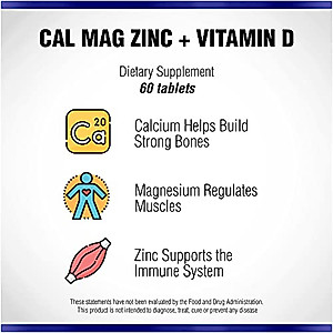 Calcium Magnesium Zinc Vitamin D Supplement 60 Tablets by Natural Systems - Calcium Magnesium Zinc and Vit D Supplements for Strong Immune System - Magnesium Supplement for The Immune System
