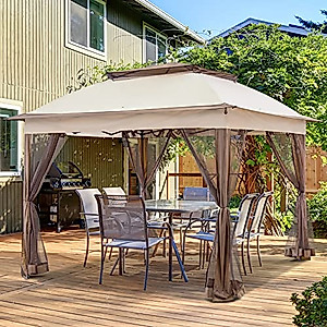EAGLE PEAK 11x11 Pop-Up Gazebo Shelter with Screen Wall Panels Instant OutdoorTent with 121 Square Feet of Shade,Tan