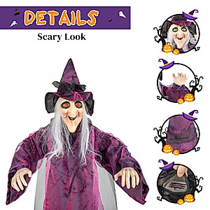 72" Halloween Decorations Outdoor,Hanging Animated Talking Witch Decoration with Light-up Eyes and Sound Activation Function for Halloween Haunted House Prop Everyday Décor Lawn Decor