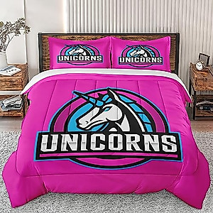 Comforter Set King Size, Unicorn Gaming Animal Horse Soft Quilt for Kids and Adults, Rainbow Cute Colorful Bedding Set with 2 Pillowcases for Bedroom Bed Decor