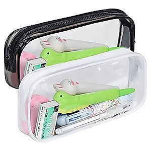 Muranana Pencil Case Set, 2 Pcs PVC Clear Pencil Bag, Zipper Exam Pen Pouch, Makeup/Toiletries Bag for Women, Pencil Storage Pouch, Portable Office Stationery Pouch for Students Adults,White+Black