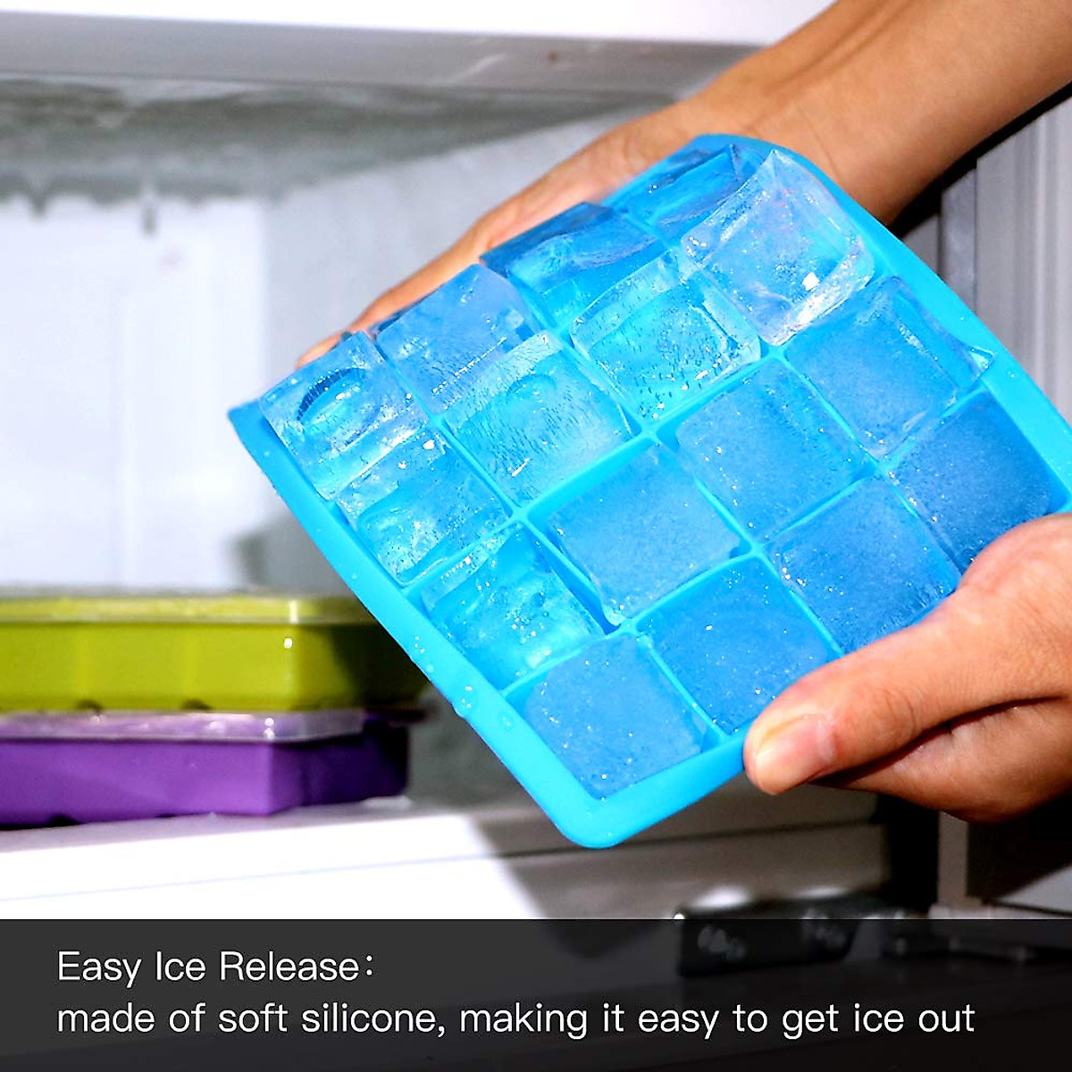 3 Packs Silicone Ice Cube Trays, Food Grade BPA free Ice Trays with Removable Lids, Easy Ice Release 24 Ice Cube Molds Ideal for Whiskey, Cocktails, Juice, Freezer, Baby Food and Frozen Treats