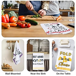 BUBOOM Funny Kitchen Towels, SC Merchandise Gifts Idea, Absorbent Dish Towel Set of 4 for Fans, Fold in The Cheese Cute Tea Towel Housewarming Gift for Women, Hostess New Home Decorations
