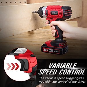 AVID POWER Impact Driver Kit, 180N.m. 20V Cordless 1/4-Inch Hex Impact Drill/Driver Set, Variable Speed, with 14Pcs Sockets, 10Pcs Driver Bits and Tool Bag