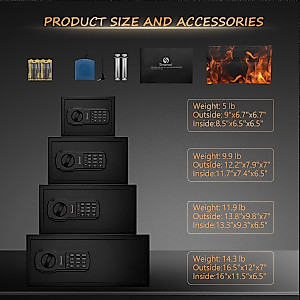 SongYung Fire Resistant Safe Box with Fireproof Waterproof Bag and Sensor Light,0.4 Cubic Feet Money Safe with Emergency External Power Supply,Electronic Digital Security Safe
