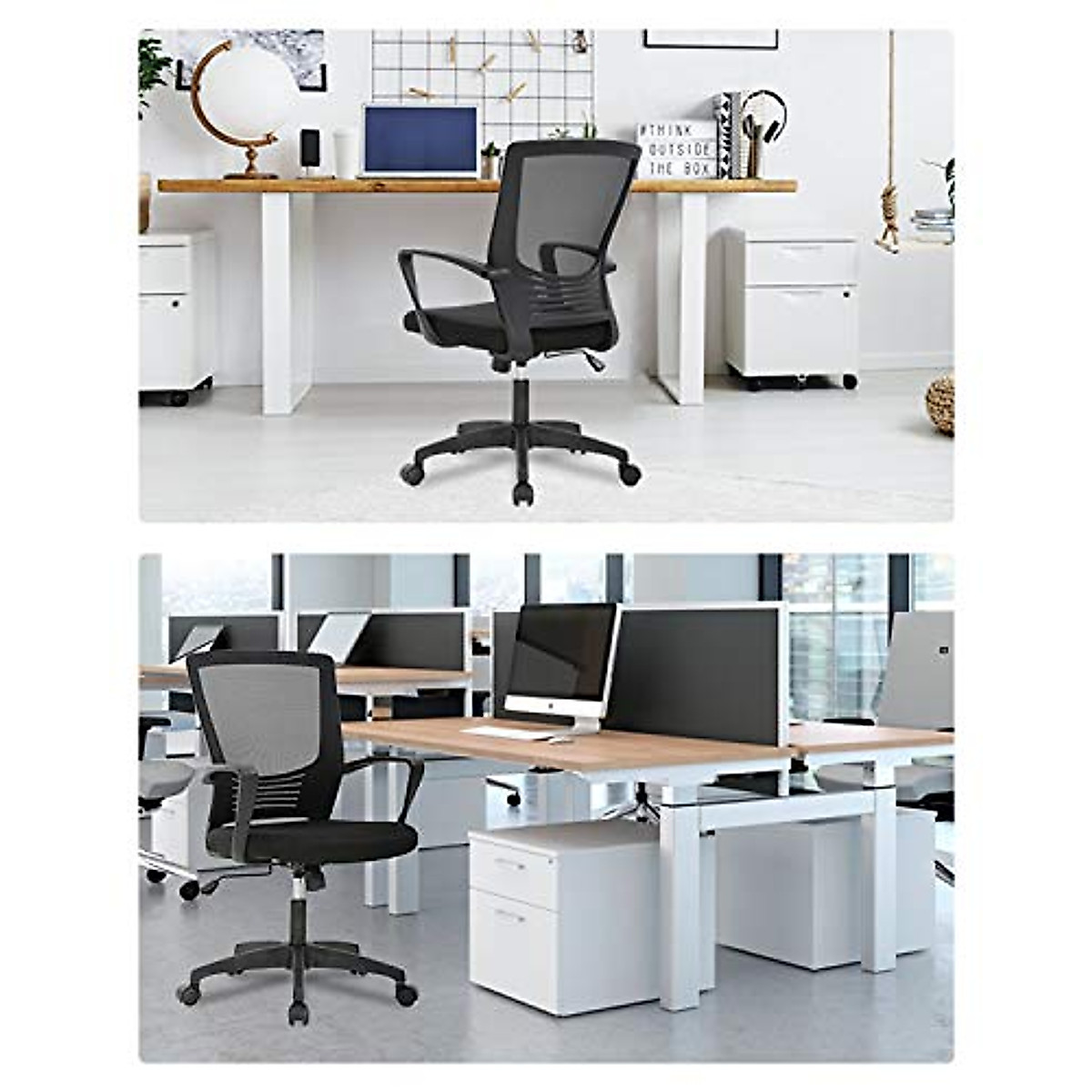 Home Office Chair Ergonomic Desk Chair Mesh Computer Chair Lumbar Support Modern Executive Adjustable Rolling Swivel Chair Comfortable Mid Black Task Chair, Black