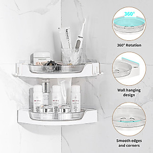 DOADW Corner Shower Organizer - 360° Rotating 2 Tier Lazy Susan Shower Caddy Corner Bathroom Shower Organizer with Hole Rack - Wall Mounted Corner Shower Shelf for Inside Shower, Bathroom