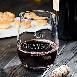 Personalized Wedding Wine Glass, Premium 21oz Stemless Wine Glass Laser Engraved with your Wedding or Anniversary Information! Customized Gifts for Women Anniversary Gifts or Couples Gifts