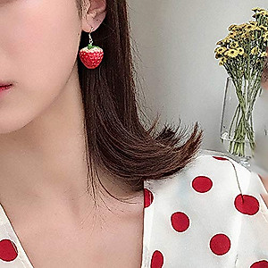 Red Strawberry Earring for Women Teen Girls Cute 3D Acrylic Fruit Resin Simulation Strawberry Drop Dangle Earrings
